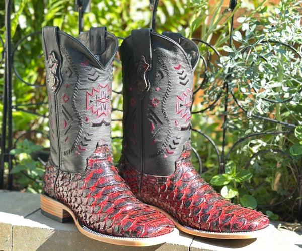 black and green python boots